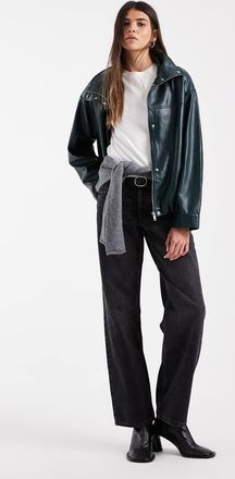 Asos Bomber &eacute;pur&eacute; en imitation cuir &agrave; col chemin&eacute;e - Vert fonc&eacute;