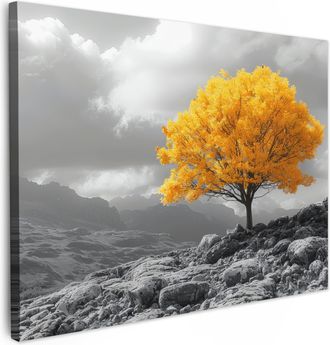 MuchoWow © Leinwandbild 40x30 cm Dekoration Wohnzimmer Bilder Pictures Wall Decoration Living Room Wohnungs Deko Moderne Bild Gelb - Baum - Natur - Schwarz und