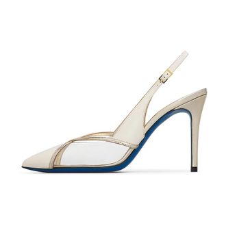 Loriblu Femme, Chaussures, Blanc, Taille: 38 EU Escarpins Slingbacks en Cuir Verni et Plexi