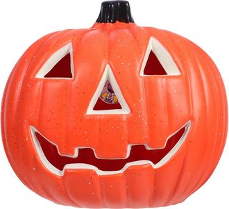 BESPORTBLE 8-inch LED Pumpkin Light - Battery-Powered Halloween Decor for Indoor/Outdoor Use, Orange Plastic Jack-O-Lantern with Glowing Face (20x18x15.5cm)