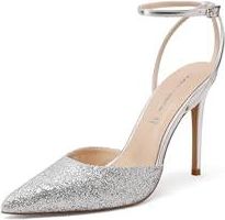 Queen Helena K4531 Escarpins &agrave; paillettes avec sangle de cheville &agrave; talons hauts, argent, 38 EU