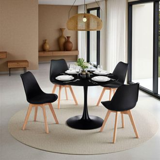 IDIMEX Essgruppe Loire mit rundem Tisch und 4 St&uuml;hlen, Schwarz - Esszimmerm&ouml;bel Set, Kleiner Tisch 100 cm, Schalenst&uuml;hle im skandi Stil, ideal f&uuml;r K&uuml;che