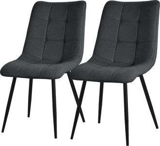 ML Design ML-Design Esszimmerstühle 2er Set Anthrazit, Wohnzimmerstühle mit Stoffbezug, Schwarze Metallbeine, Küchenstühle mit Rückenlehne, Polsterstühle für Es