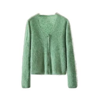 Generic Cardigan en laine de mouton et cachemire sans couture pour femme Col en V Manches longues Tricot &agrave; simple boutonnage, Bambou vert, S