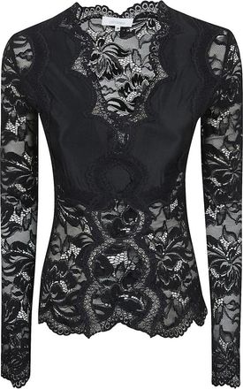 Paco Rabanne Femme, Blouses et Chemises, Noir, Taille: 38 FR Haut en dentelle &agrave; manches longues