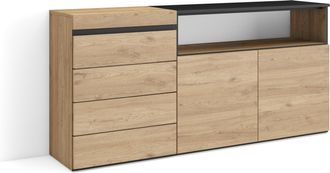 Skraut Home | Kommode mit Schubladen | Aufbewahrungsschrank | 157x75x35 cm | Für Schlafzimmer, Zimmer | Sideboard, Schrank | Moderner Stil | Eiche