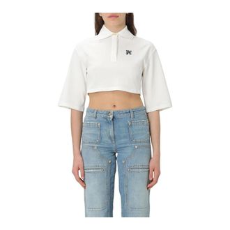 Palm Angels Cropped Polo Shirt - - Tops - Damen - Wei&szlig; - S
