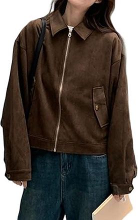 Generic Veste courte en faux daim pour femme - D&eacute;contract&eacute;e et l&eacute;g&egrave;re - Fermeture &eacute;clair - Mode automne 2026 - Manteaux de printemps - V&ecirc;tements dext&eacute;rieur te