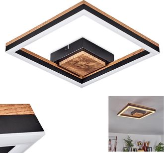 HOFSTEIN LED Deckenleuchte Cascada, moderne Deckenlampe aus Metall/MDF/Kunststoff in Schwarz/Holzoptik/Weiß, (12 cm x 12 cm), 12 Watt, 1350 Lumen, 3000 Kelvin