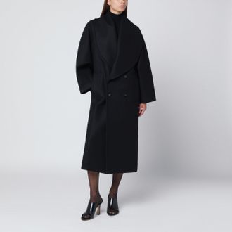 Bottega Veneta Schwarzer zweireihiger Mantel aus Wolle