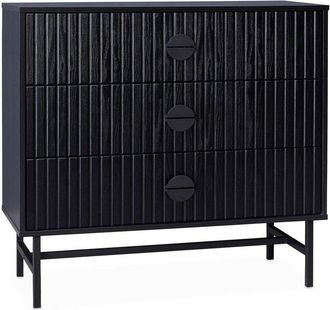 Sweeek Commode 3 tiroirs effet bois rainuré noir BAZALT