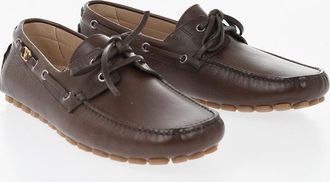 Valentino GARAVANI Leather Deck Loafers With Square Toe And Gold Monogram Valentino