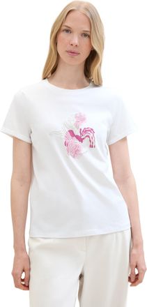 Tom Tailor Damen Basic T-Shirt mit Blumen-Print, Whisper White, XXXL