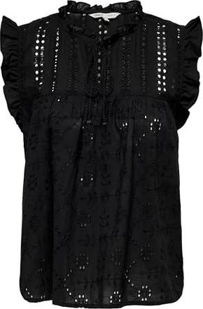 Only Onlreva Life S/L EMB Top WVN Noos Haut sans Manches avec col en O et Fermeture &agrave; Cordon de Serrage, Noir, L Femmes
