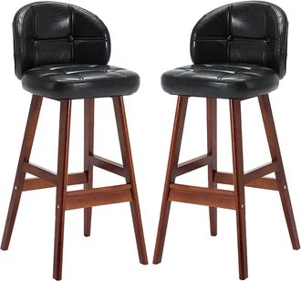 Generic Vintage-Barhocker mit PU-Lederpolsterung und Holzbeinen, R&uuml;ckenlehnenhocker f&uuml;r K&uuml;chentheke, Esszimmer, Couchtisch