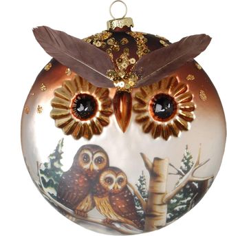 Krebs Glas Lauscha Weihnachtsdekoration/Christbaumschmuck aus Glas - Weihnachtsbaumanhänger Eule - Motiv: Eule Diskusform - Größe: ca. 12 cm