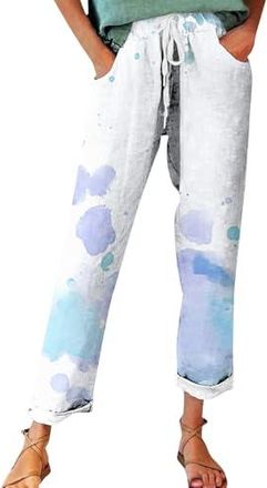 Generic Pantalon Large en Lin Femme L&eacute;ger Fluide Ete Womens Autumn Fragrant Linen Print Casual Pants Perfect for Spring Comfortable and Trendy for Relaxed Pan