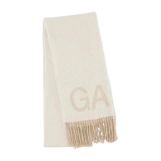 Ganni Femme, Accessoires, Beige, Taille: ONE Size &Eacute;charpe en Laine Cr&egrave;me &agrave; Franges