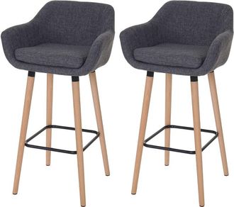 Hhg 2x Tabouret de bar Malm&ouml; T381, tissu, gris