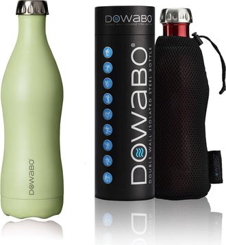 Dowabo Isolierflasche - Edelstahl Trinkflasche, BPA-frei, kohlens&auml;uredicht, auslaufsicher - inklusive Bottle-Bag - Grasshopper 750 ml