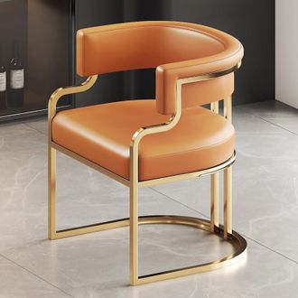 Generic Faux Leather Dining Chair With Gold Chrome Legs, Low-Back Side Chair With Armrests - 56x52x72cm(Orange)