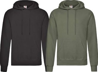Fruit Of The Loom 2er Classic Hooded Sweat Set Herren Kapuzenpullover Sweatshirt M L XL 2XL 3XL 4XL 5XL Farbsets & HLKauf-Block (M, 1x Schwarz & 1x Olive & 1x HLKauf-Bl