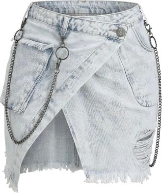 One Teaspoon Femme, Jupes, Bleu, Taille: 34 FR Asymmetrical Chain Mini Skirt