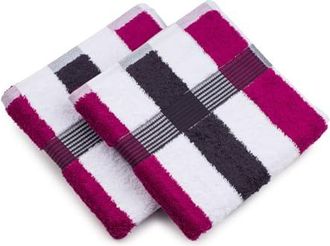 Gözze New York Streifen Handtücher, 2er-Set, Weich und saugfähig, 100% Baumwolle, 50 x 100 cm - Cyclam/Weiß/Graphit