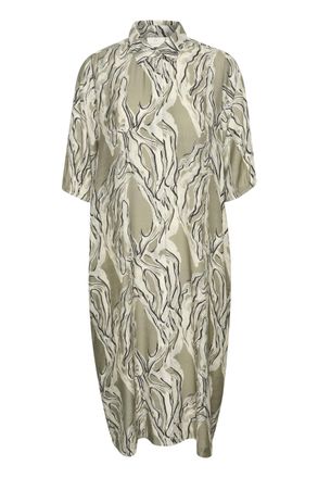 Kaffe Damen Shirt, Collared Buttons Half Sleeves Pockets Kniel&auml;nge Kleid, Vetiver Marble Print, 32