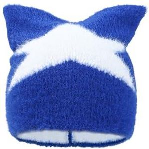 Generic Bonnet dhiver chaud en tricot avec oreilles de chat pour adultes et femmes avec motif &eacute;toile et casquette en tricot &eacute;l&eacute;gante, bleu, A