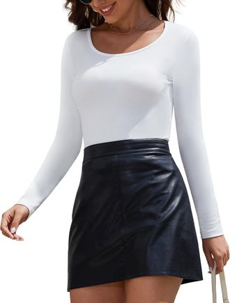 Joyshaper Damen Rundhalsausschnitt Langarmteeshirt Langarm Unterhemd Basic Lang&auml;rmeliges T-Shirt mit Rundhalsausschnitt f&uuml;r Dame Wei&szlig; 2XL