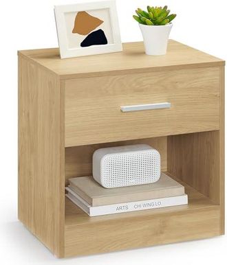 Vasagle Nachttisch, Beistelltisch, mit Schublade, Griff, offenes Fach, Couchtisch, f&uuml;r Schlafzimmer, Wohnzimmer, strohgelb LET619Y70