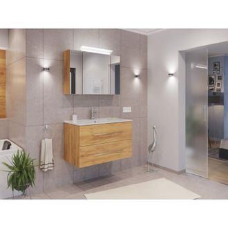 Magnolia Home Badm&ouml;bel Set Firenze 90 2tlg. Spiegelschrank Softclose eiche gold