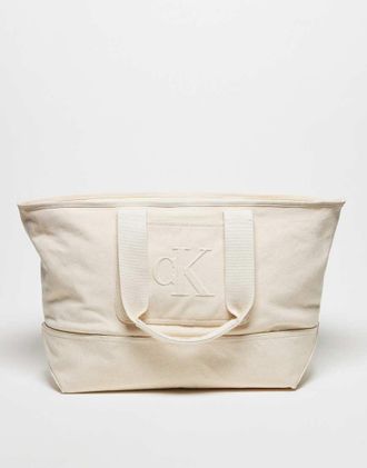 Calvin Klein Unisex-Weekender aus Canvas in Wollwei&szlig;