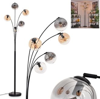 HOFSTEIN Stehleuchte Koyoto, Stehlampe aus Metall/Glas in Schwarz/Bernstein/Rauch/Klar, Leuchte im Retro/Vintage-Design mit Schirmen aus Glas (&Oslash; 15 cm) u. Fu&szlig;s