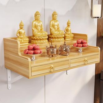 Generic Buddha-Schrein, Wandaltartisch, pers&ouml;nlicher Buddha-Nischenaltarschrank, chinesischer Meditationstisch mit Schublade, kleine Opfertische f&uuml;r Puja und 