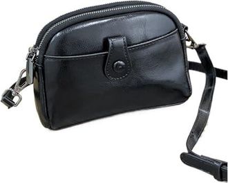 Generic MZSKLW Sac à bandoulière en cuir for femmes, petit sac à main, pochette en cuir véritable, sac à bandoulière(Black)