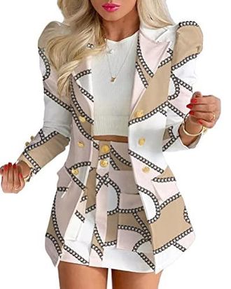 TOMWELL Femme Ensemble Blazer et Jupe 2 Pi&egrave;ces OL Veste de Tailleur &agrave; Manches Longues Jupe de Travail Slim Fit Costume et Jupe Habill&eacute; Bureau Affaires L Kaki 