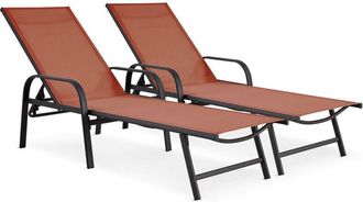Habitat et Jardin Lot de 2 bains de soleil en m&eacute;tal avec accoudoirs Farniente- Terracotta