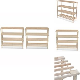 vidaXL Vidaxl - Schuhregale mit 4 B&ouml;den 2 Stk. Massivholz Tanne - Holz Schuhregal - Schuhschrank - Tannenschuhregal - Garderobe - Einbauschrank