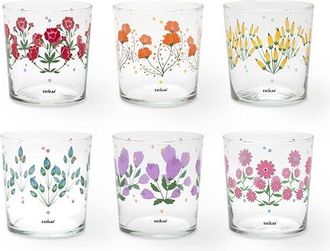 Excelsa Arles Lot de 6 verres &agrave; eau, verre, capacit&eacute; 350 ml, multi-d&eacute;cors