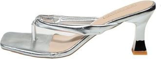 Generic Tongs tendance &agrave; bout carr&eacute; pour femme - Sandales &eacute;l&eacute;gantes &agrave; talons - Style d&eacute;contract&eacute; - Pour l&eacute;t&eacute;, Argent&eacute;., 40.5 EU