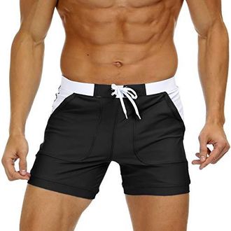 KEFITEVD Slip de Bain &agrave; S&eacute;chage Rapide pour Hommes Sexy Spa Trunks Surf Shorts Stretchy Short Board Pants,Noir,34