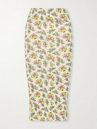 Dolce & Gabbana Jupe Midi En Mailles C&ocirc;tel&eacute;es &Agrave; Imprim&eacute; Fleuri - Jaune