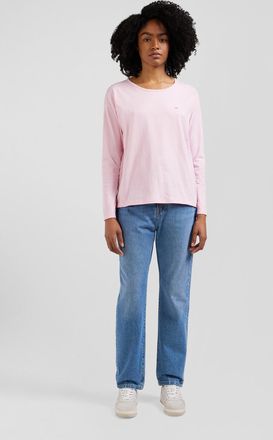 Eden Park T-shirt Manches Longues &Agrave; Col Rond En Coton Rose Coupe Relaxed