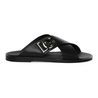 Dolce & Gabbana Schwarze Ledersandalen mit DG-Logo - - Shoes - Herren - Schwarzk - 40 EU