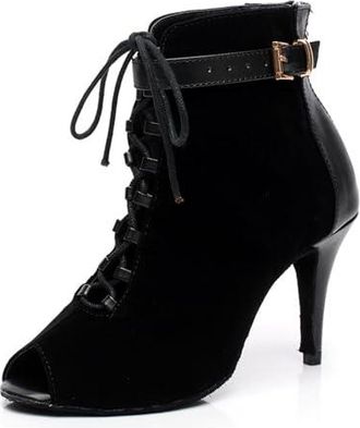 Minitoo Femmes Latine Salsa Danse Chaussures Fete Prom Sandales Bottes QJ6179 Noir 8.5cm Talon EU 36.5