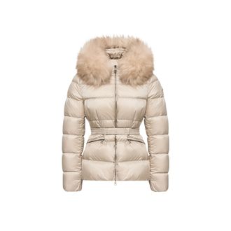 Moncler Moncler Doudoune Courte &Agrave; Capuche Bord&eacute;e De Shearling Boed, Femme, Beige, Taille: 00