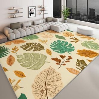 Generic Tapis de Salon Lavable en Machine 180 x 240 cm, Tapis à Faible Poil Antidérapant avec Imprimé Mignon Dessiné À La Main Tropical Feuilles - pour la Cha