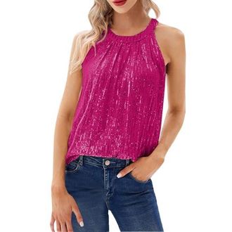 Generic Top &agrave; paillettes pour femmes &agrave; col am&eacute;ricain scintillant, gilet d&eacute;contract&eacute; sans dossier basique polyvalent haut paillet&eacute; &agrave; la mode d&eacute;bardeur &agrave; paille